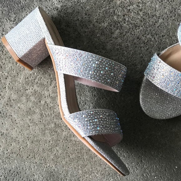 Bella Luna | Shoes | Silver Party Rhinestone Fancy Mule Slide Low Heel ...